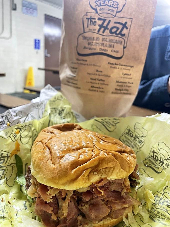 This isn't just a burger—it's a pastrami-topped monument to excess that somehow feels exactly right.