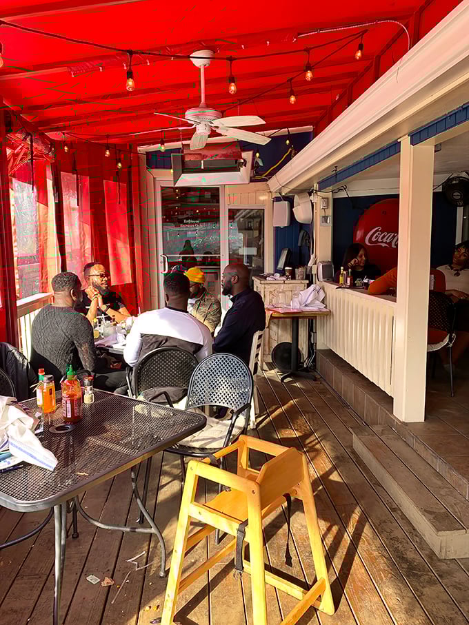 The covered porch—where Atlanta's weather becomes the perfect seasoning for meals shared with friends under string lights and ceiling fans.