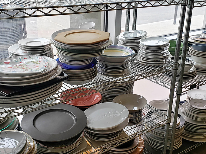 The dishware section is a mismatched paradise where you might find the perfect replacement for that plate your cat knocked off the counter last Tuesday.