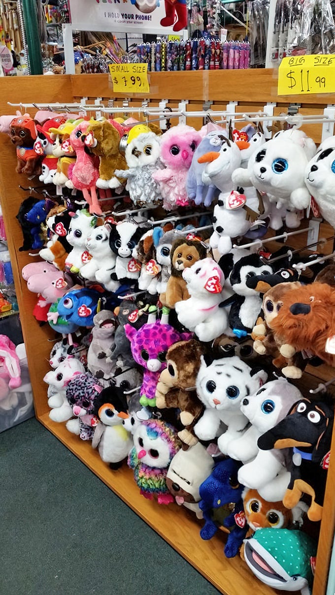 Stuffed animal adoption center! These plush friends with their big eyes and soft fur make resistance futile—especially at those prices.