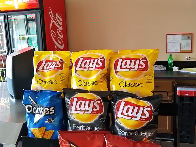 The chip rack stands ready—the unsung hero for those who believe proper Italian meals require a salty prelude or crunchy companion.