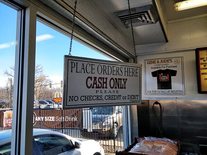 The "Cash Only" sign isn't just a payment policy—it's a time machine to when transactions were simpler and hot dogs were always perfect.