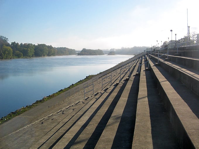 The riverfront amphitheater steps create the perfect viewing platform for morning mists rising off the Susquehanna—nature's show that requires no ticket purchase.