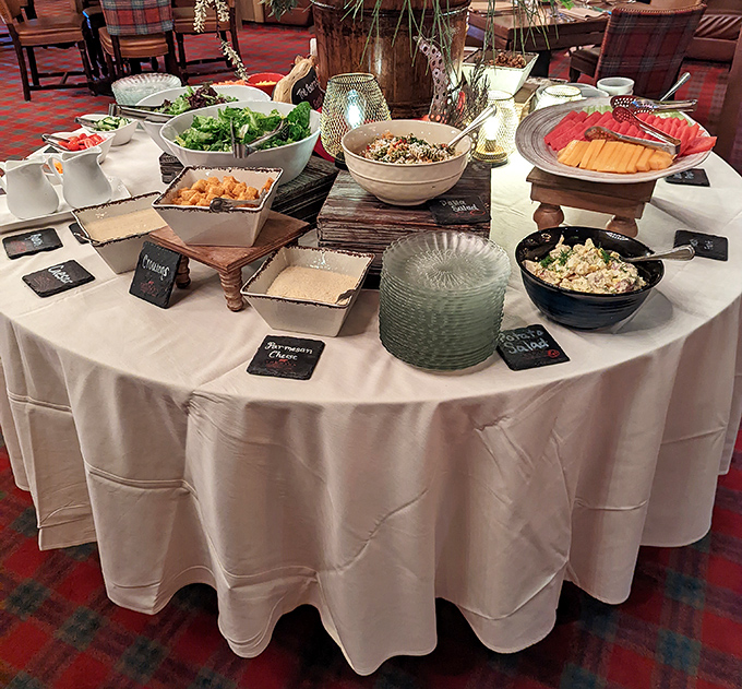 A salad bar that doesn't apologize for existing in a steakhouse. These vegetables have earned their place at the table through sheer deliciousness.