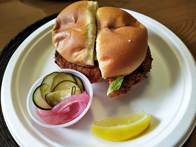 The salmon burger—where the king of fish dons casual Friday attire but keeps all its regal flavor intact.