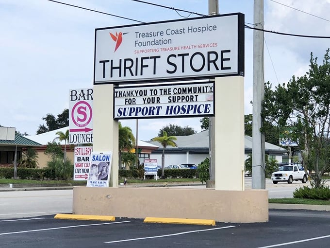 The sign says it all—shopping here isn't just retail therapy, it's community support that makes a real difference in people's lives.