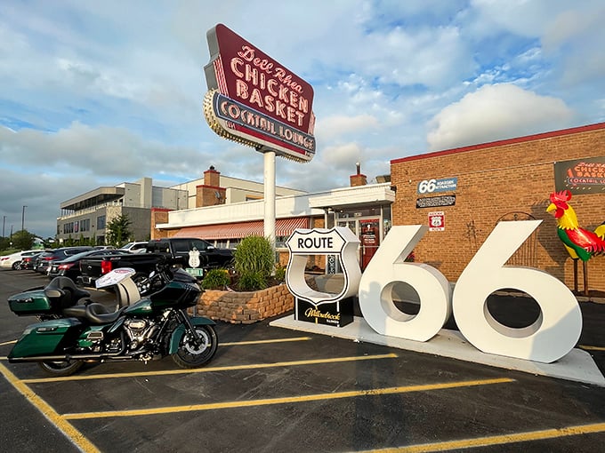 The landmark sign and Route 66 monument outside – more photographed than many celebrities and infinitely more satisfying.