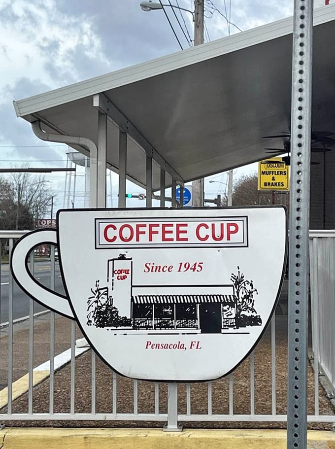 Simple signage marking the entrance to what locals consider their breakfast holy grail.