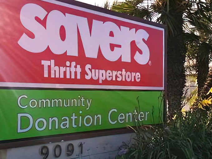 The community donation center sign reminds us that thrifting isn't just shopping—it's recycling with style points and karmic benefits thrown in.