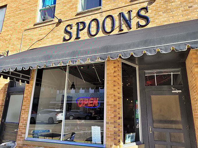 Spoons announces itself with the confidence of a place that knows comfort food isn't just about the menu—it's about feeling at home.