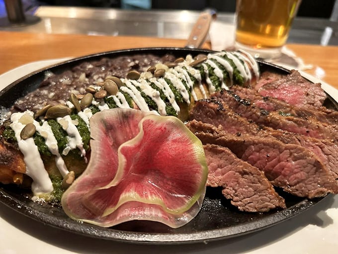 A plate that crosses borders with confidence. That watermelon radish garnish isn't just pretty—it's the perfect palate cleanser between bites.