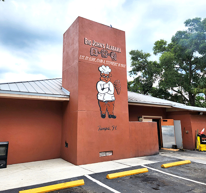 The coral-colored fortress of flavor announces its presence with the confidence of a place that knows its worth.