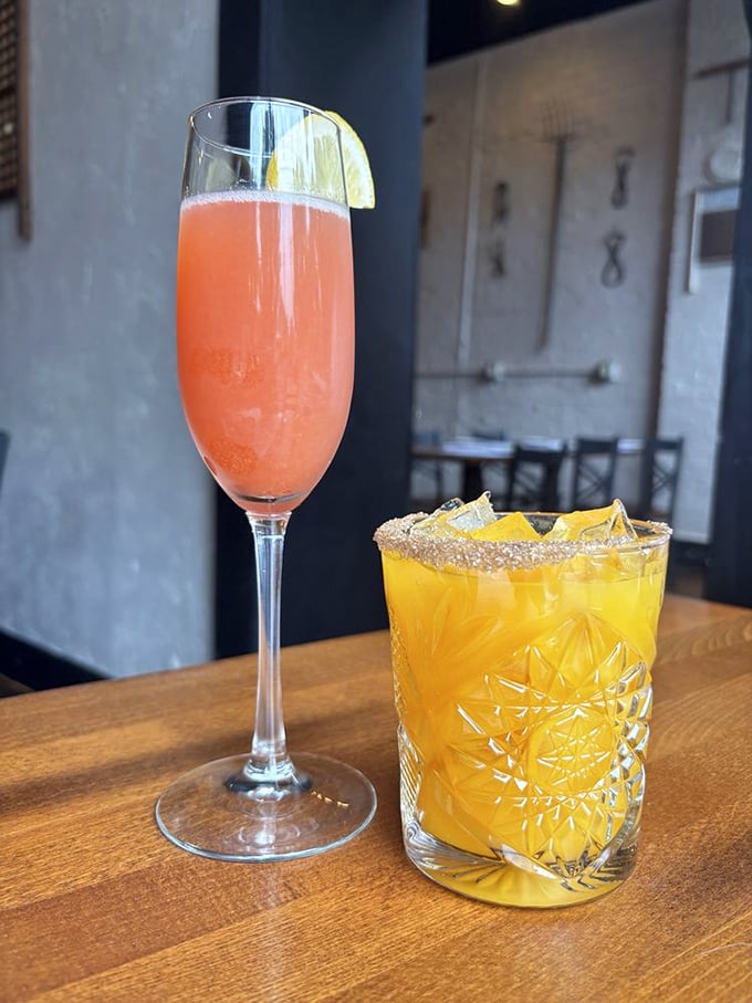 Cocktails that bring the sunshine regardless of Ohio's weather forecast. The vibrant colors and fancy glassware promise good times ahead—even on a Monday.