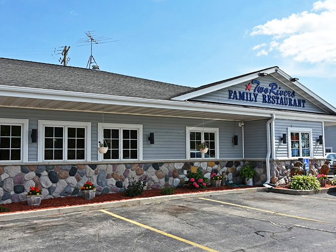 Two Rivers Family Restaurant promises comfort food in a setting where stone foundations meet homey clapboard—the architectural equivalent of meatloaf and mashed potatoes.