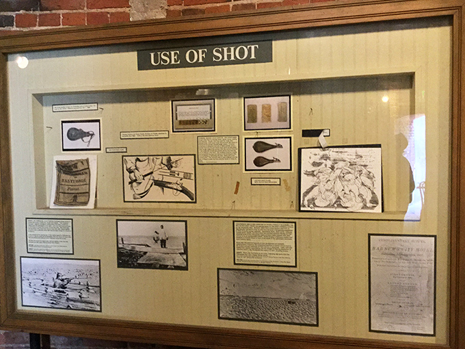 This display explains how those perfect lead spheres were used—from hunting waterfowl to military applications that shaped a growing nation.