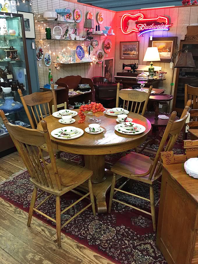 This vintage dining set isn't just furniture—it's an invitation to imagine Sunday dinners from another era. Norman Rockwell would feel right at home here.