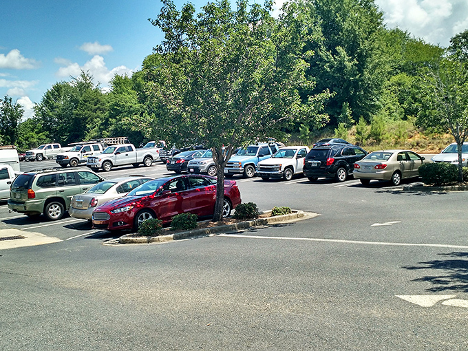 A packed parking lot – the most honest review a restaurant can get. In small-town Georgia, cars don't lie about where the good food is.