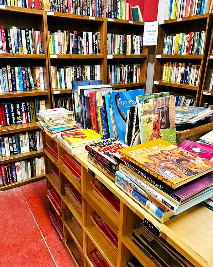 Cookbook heaven where Julia Child meets church potluck recipes – culinary history stacked spine to colorful spine.
