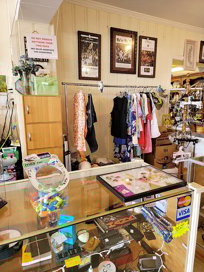 The counter sparkles with possibilities. Someone's forgotten accessories waiting to become your signature piece—at a fraction of retail therapy prices.