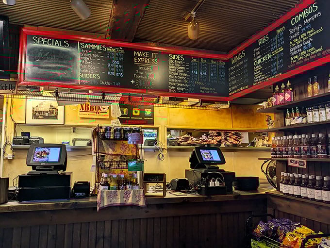 The ordering counter—where dreams are spoken aloud and then, miraculously, transformed into platters of smoky perfection.