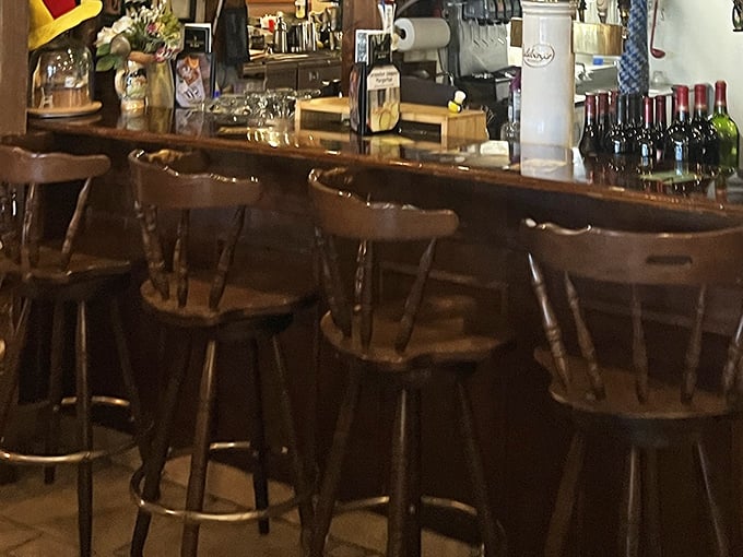 Bar seating that invites conversation with strangers who become friends over shared plates of spätzle. German food has a way of breaking down walls.