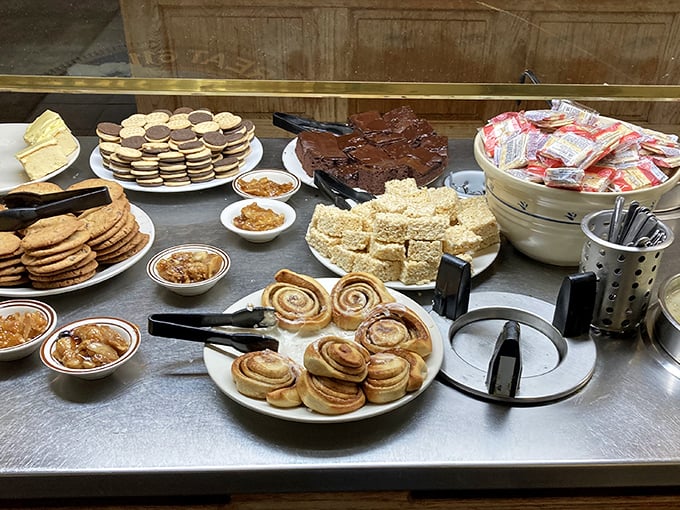 The dessert station where willpower goes to die a sweet, satisfying death – resistance is futile.