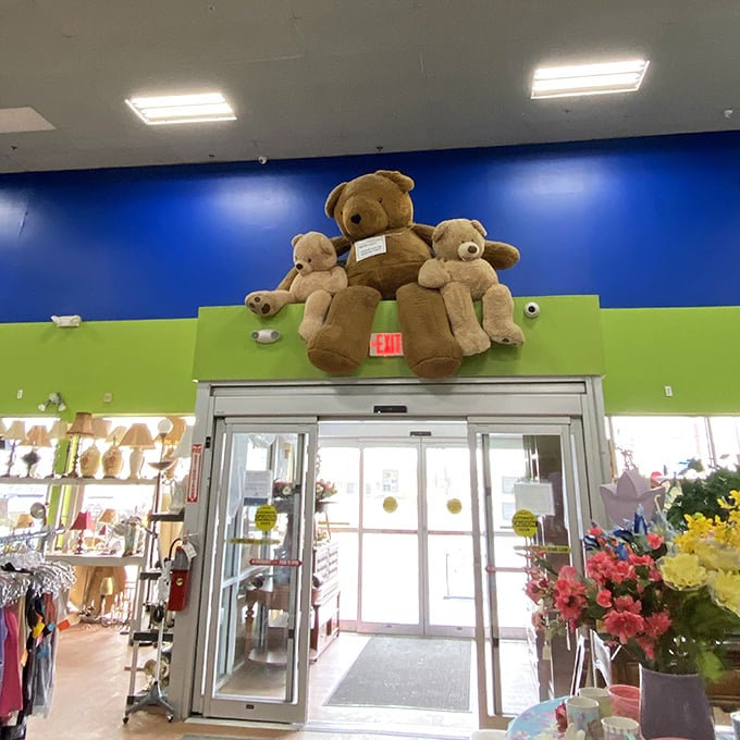 The exit guarded by teddy bear sentinels who've seen it all—the thrill of the find, the agony of leaving treasures behind.