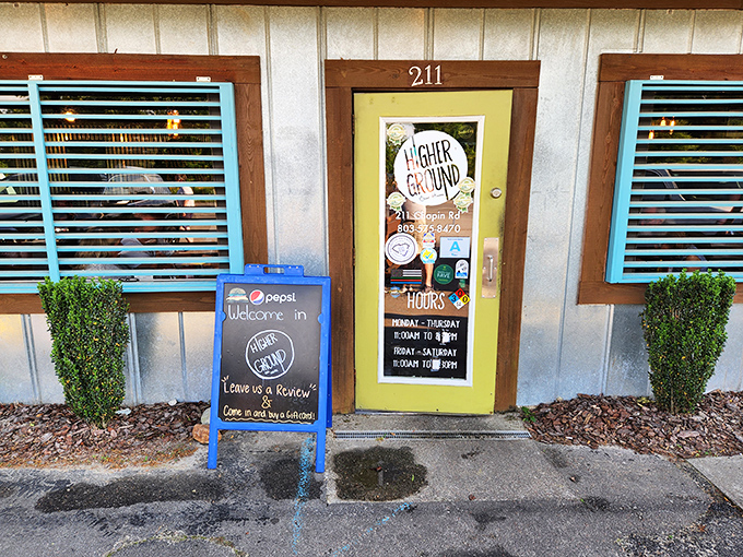 The lime-green door isn't just an entrance—it's a portal to flavor town, with operating hours generously provided for your next culinary adventure.