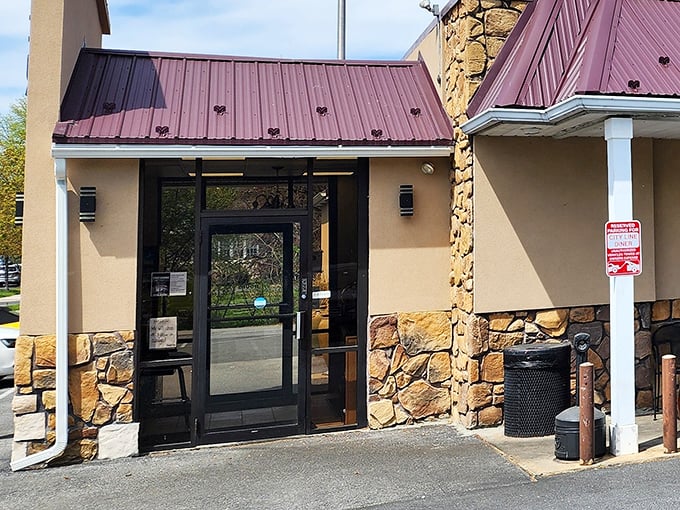 The entrance beckons like a breakfast portal – stone walls promising comfort food on the other side.