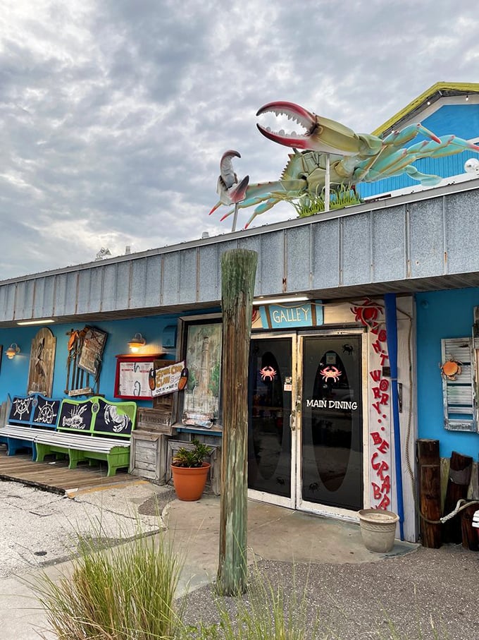 That giant crab on the roof isn't just decoration—it's your official greeter to a world where seafood is taken seriously but everything else is delightfully casual.