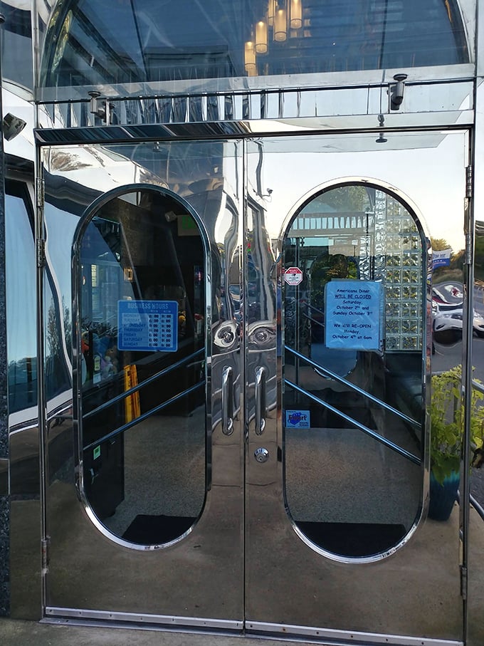 Those chrome doors aren't just an entrance – they're a portal to a parallel universe where calories don't count and chrome never goes out of style.