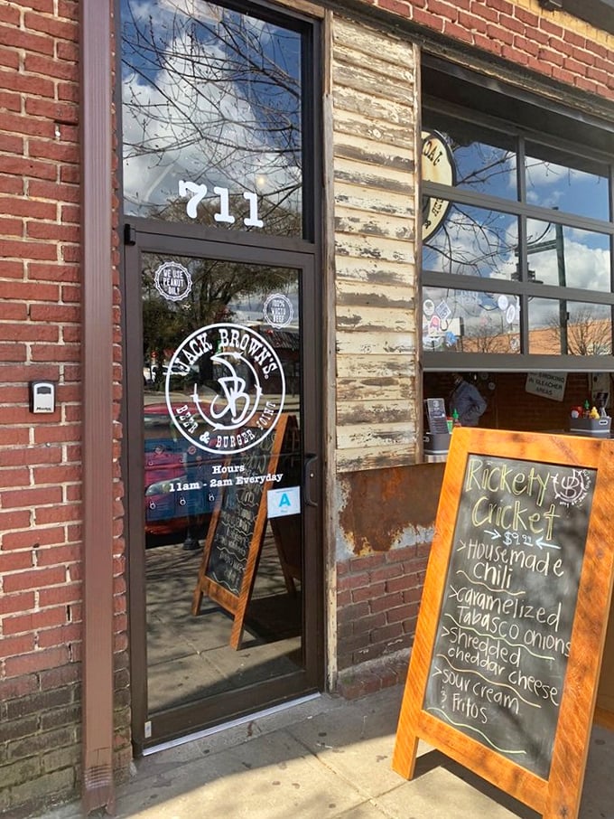 The entrance to Jack Brown's promises something authentic in a world of pretenders—a burger joint that knows exactly what it is.