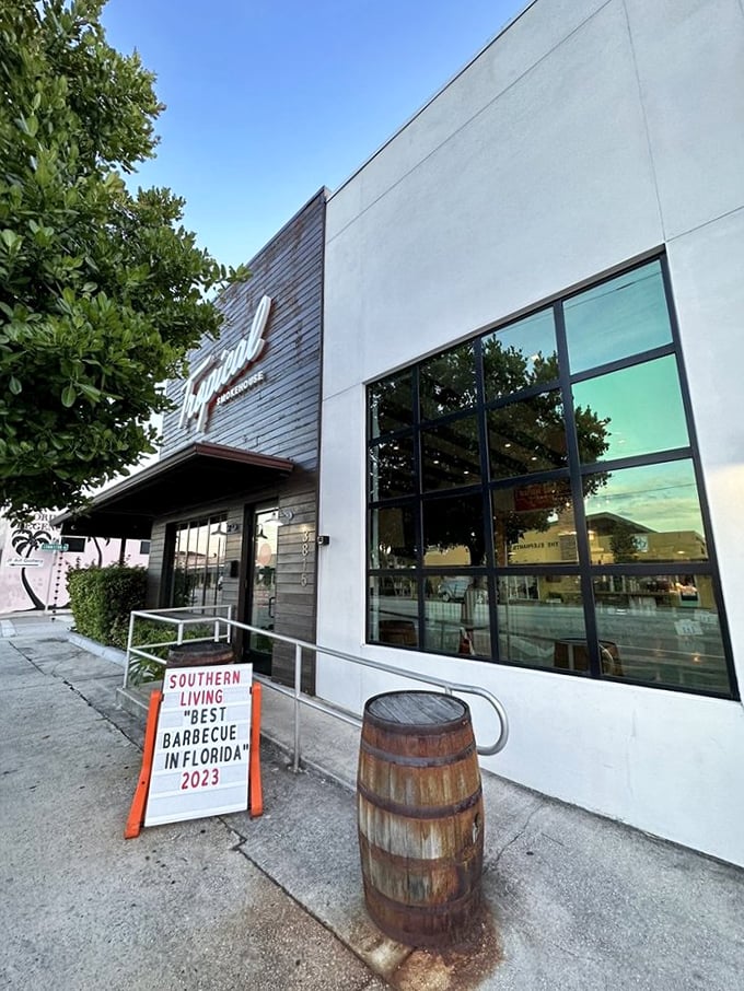 Southern Living's "Best Barbecue in Florida" sign stands guard outside. When a magazine known for understated elegance shouts about your BBQ, you listen.