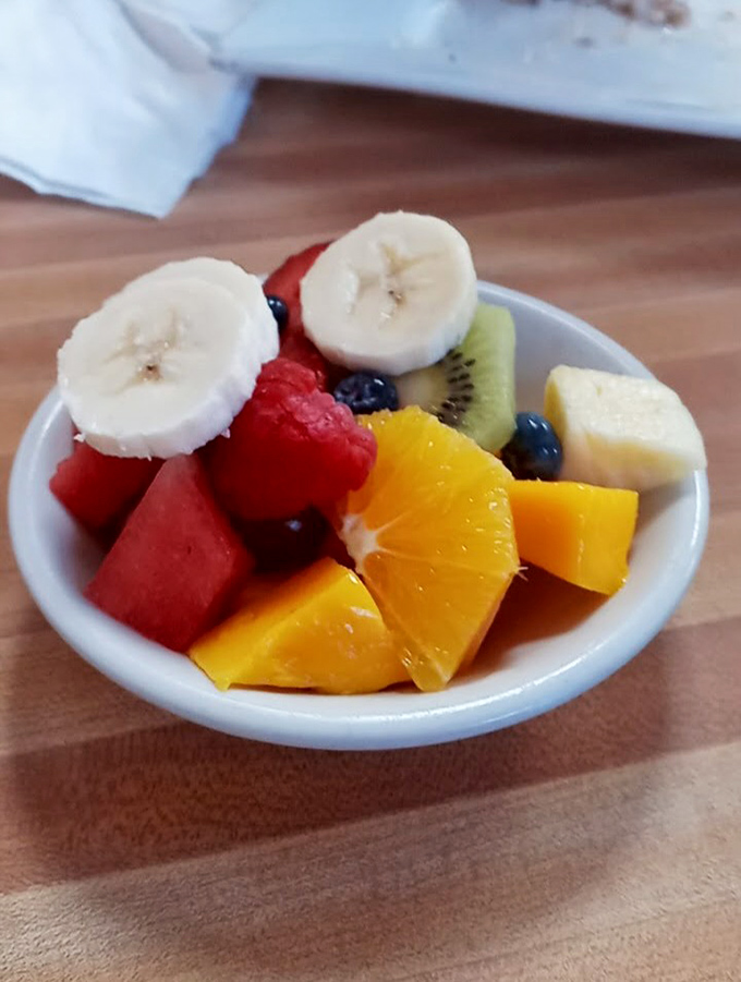 A fruit cup that actually looks fresh and appetizing – nature's candy providing a virtuous counterpoint to all those breakfast indulgences.