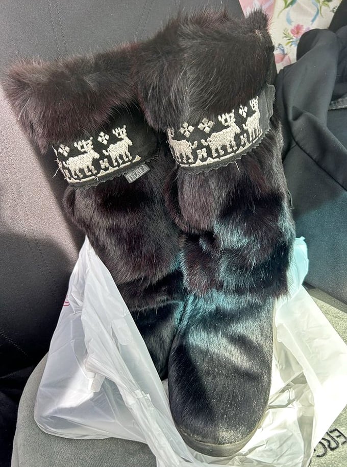 Winter warriors with folk art flair! These fur boots could have walked straight out of a Scandinavian fairy tale into your Tennessee closet.