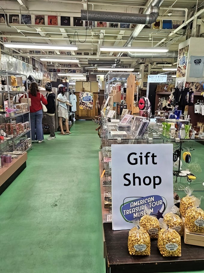 The gift shop offers a chance to take home a piece of the madness. Those bags of popcorn are probably the most normal items in the building.