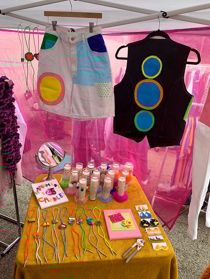Handmade candles in a pink tent create a whimsical wonderland that smells as good as it looks.