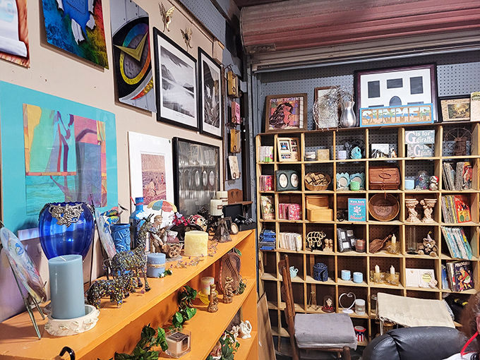 Artisan crafts and home décor create a bohemian boutique atmosphere. That perfect shelf accent you've been searching for is probably hiding somewhere in this treasure trove.