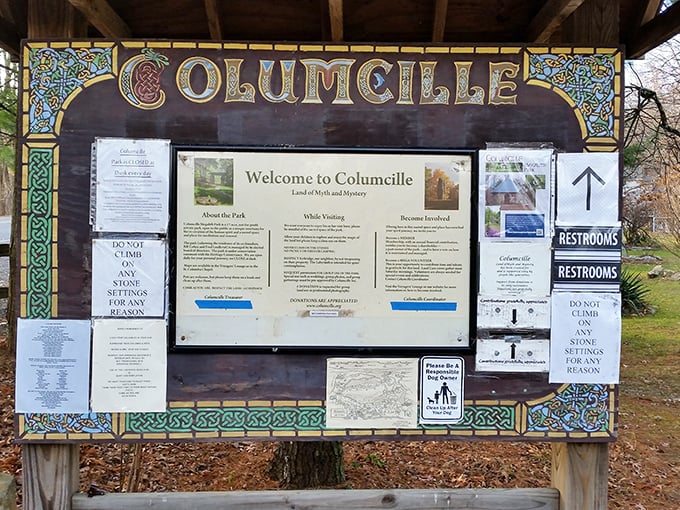 The information board offers guidance for your spiritual journey—or at least tells you where the restrooms are. Essential knowledge for any megalithic adventure.