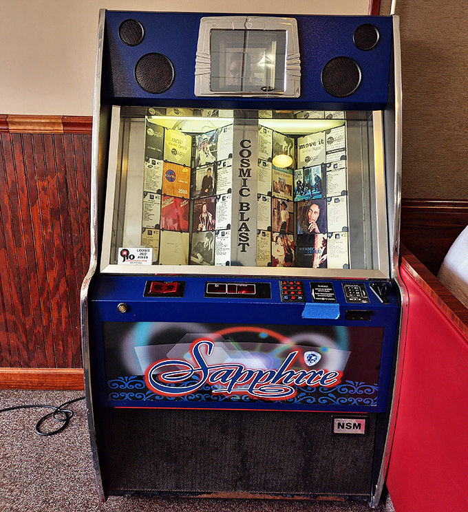A vintage jukebox that's seen more quarters than a laundromat during college move-in week.