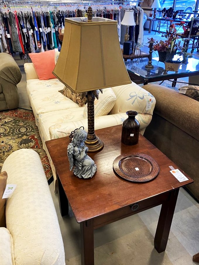 This elegant lamp and side table combo is just waiting to illuminate someone's reading nook—at a fraction of retail price.