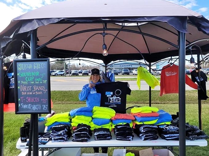 Miller's merch tent proves this isn't just a restaurant, it's a lifestyle—one that comes in multiple colors and sizes for the whole family. 