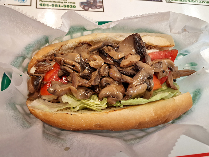 A mushroom hoagie that makes vegetarians feel seen and meat-lovers forget their priorities. Those sautéed mushrooms deserve their own fan club.