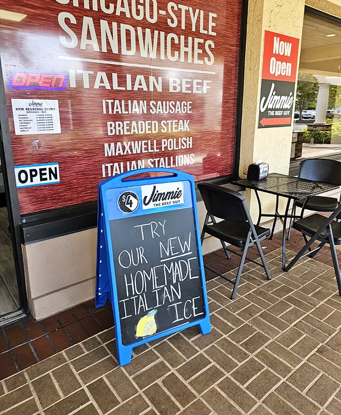 "Try our new homemade Italian ice" – because after a sandwich this good, you deserve a cool, sweet finale to the experience.