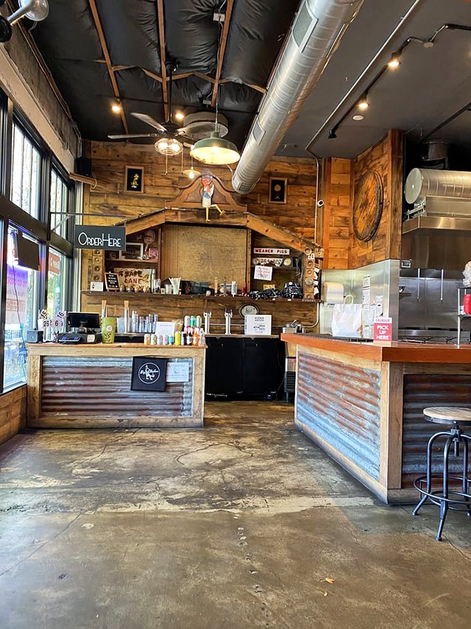 The ordering counter: where hope begins and diet plans end. Those corrugated metal panels have witnessed countless moments of pure food joy.