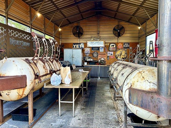 The smoker room – where patience transforms ordinary meat into extraordinary BBQ through the ancient alchemy of smoke and time.