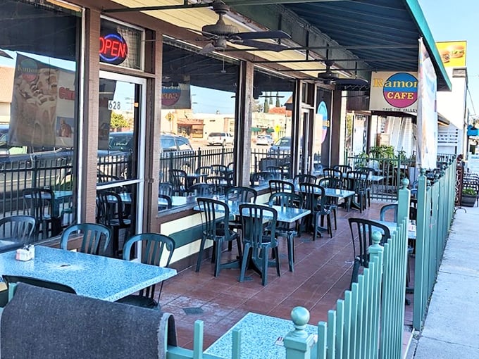 The outdoor patio—where you can enjoy your breakfast feast while contemplating how many steps it'll take to work off that cinnamon roll.