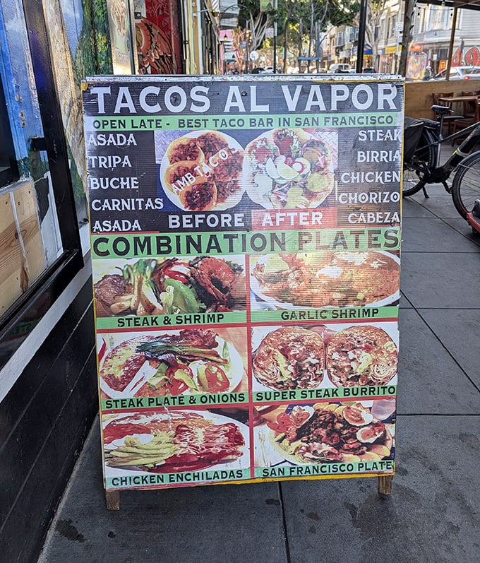 This sidewalk menu board doesn't just advertise food – it's practically issuing a delicious challenge to passersby.
