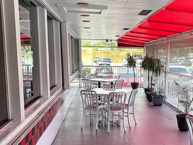 The outdoor patio—where Florida's sunshine meets diner classics, proving that some pleasures don't need air conditioning.