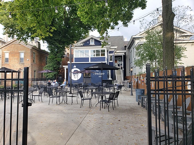 The outdoor patio—where summer evenings stretch into memory under string lights and stars. Social distancing never looked so inviting.